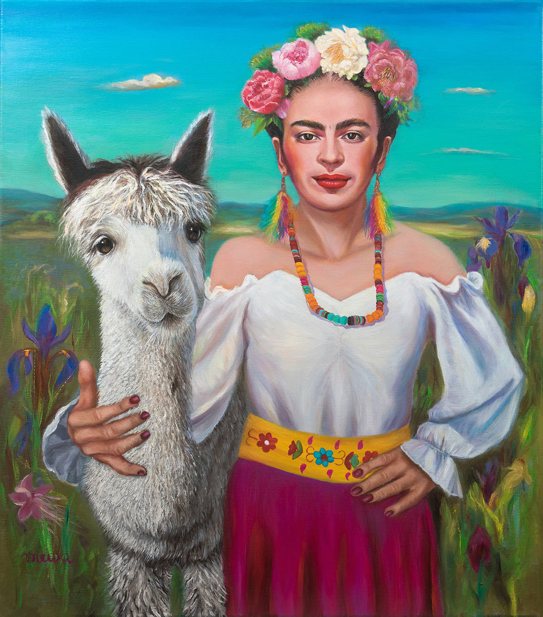 Frida mit Alpaka Mirka Machel | Wandbilder von PGM Art worlD
