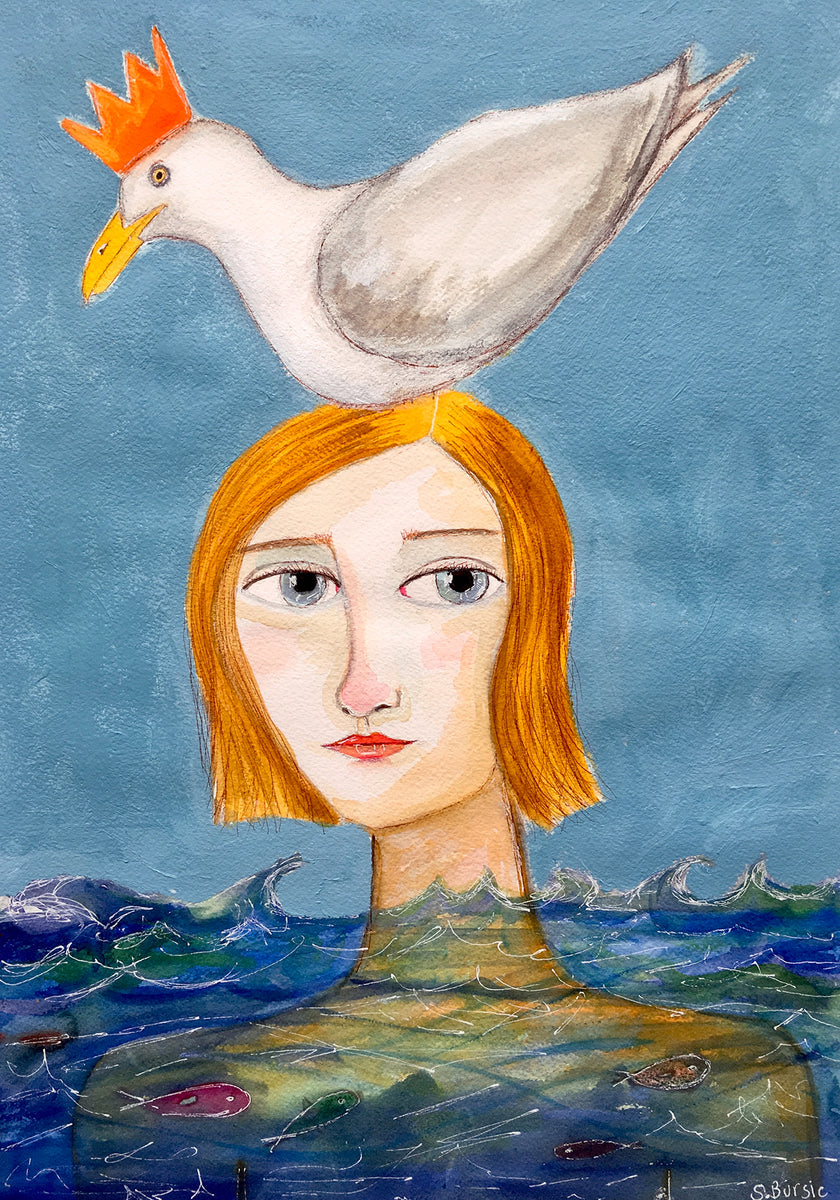 Girl with King Seagull Sharyn Bursic | Wandbilder von PGM Art worlD